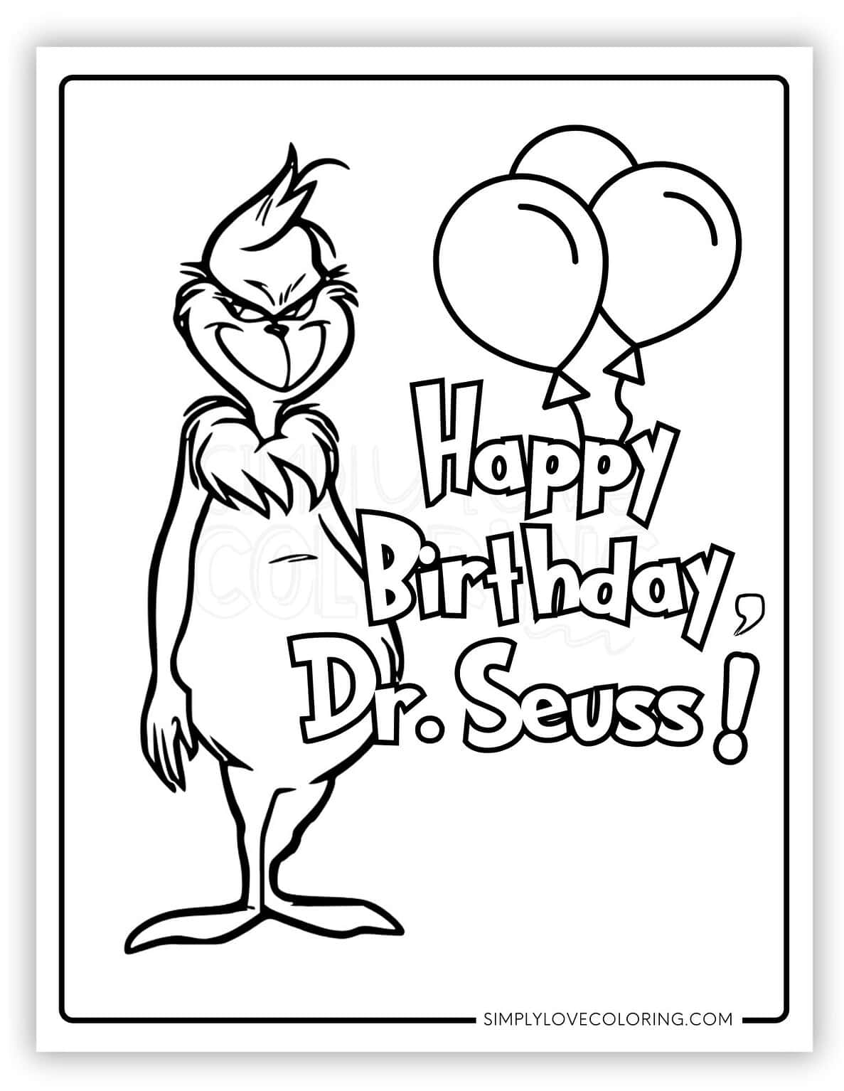 Happy Birthday Dr. Seuss Coloring Pages (Free PDF Printables) - Simply ...