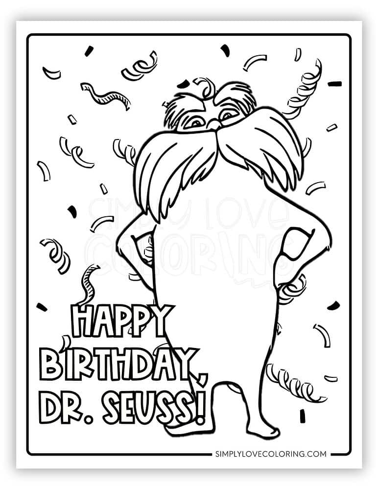 Happy Birthday Dr. Seuss Coloring Pages (Free PDF Printables) - Simply ...