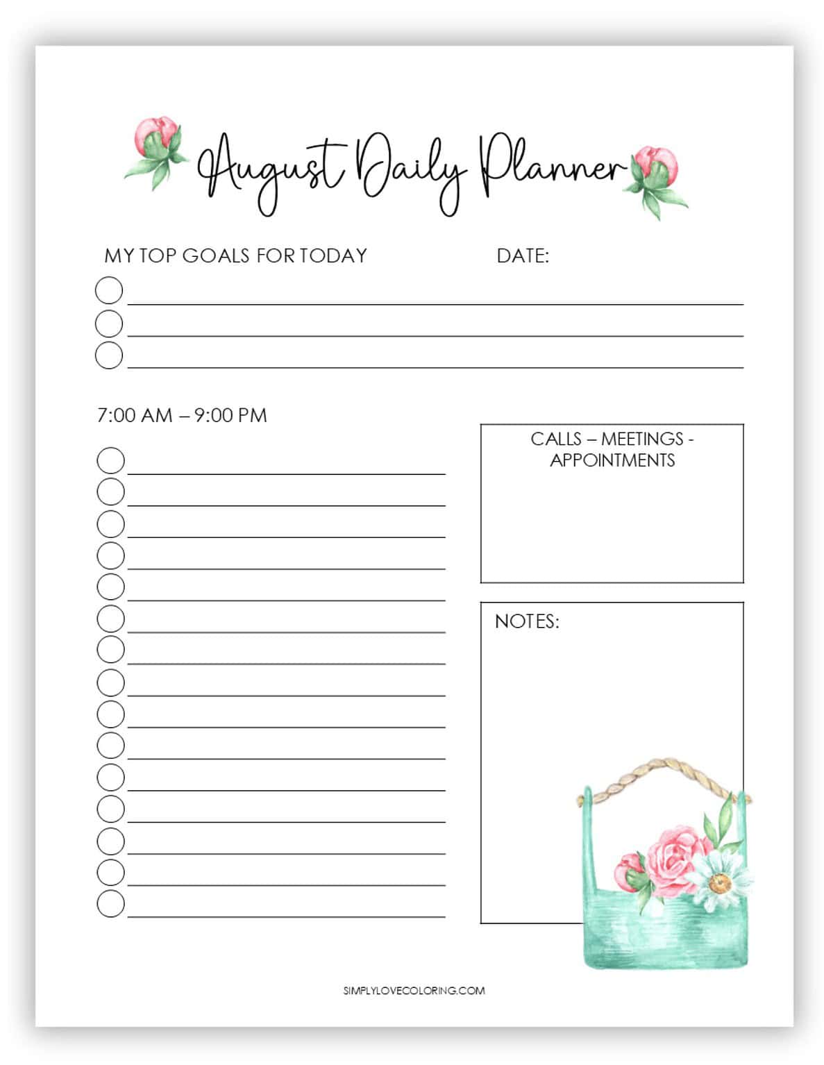 August Planner Printables (Free PDF Download) - Simply Love Coloring