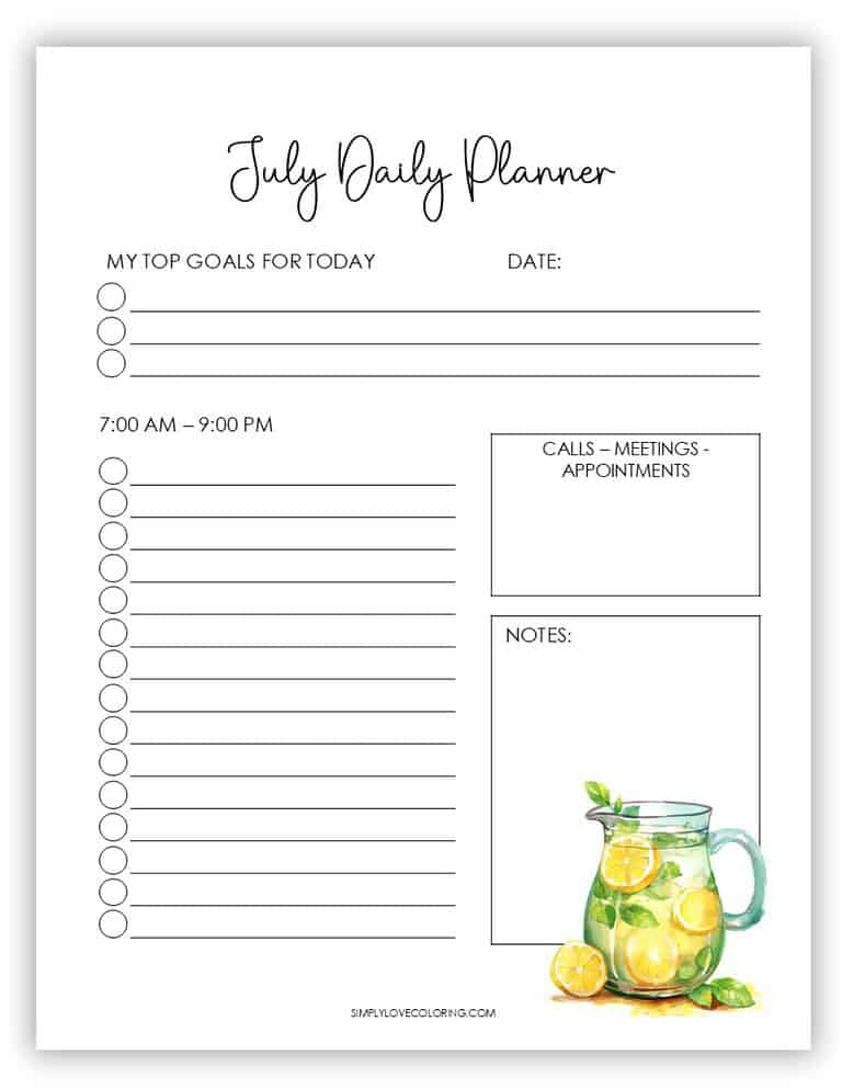 July Planner Printables (Free PDF Downloads) - Simply Love Coloring