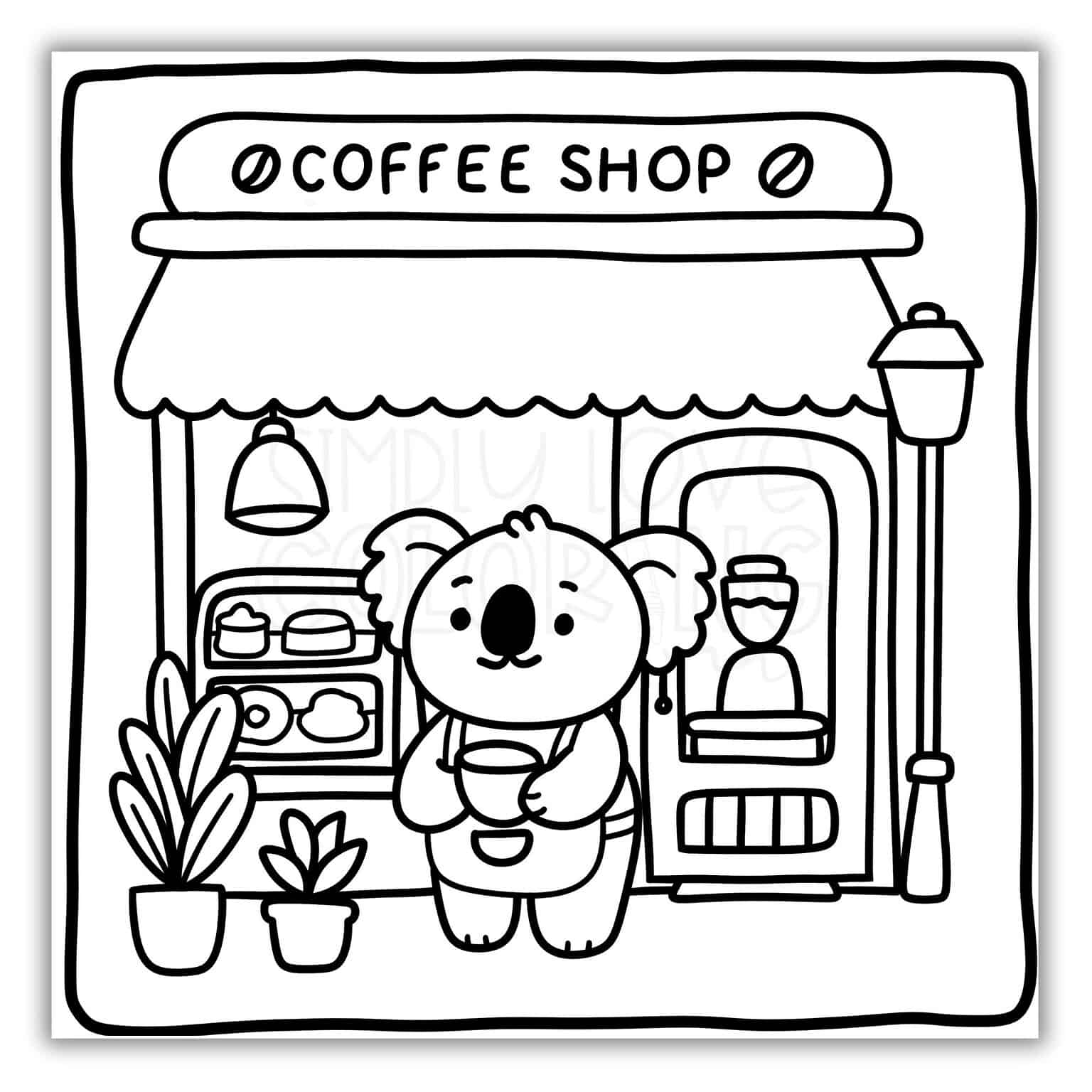 Cozy Storefront Coloring Pages (Free PDF Printables) - Simply Love Coloring