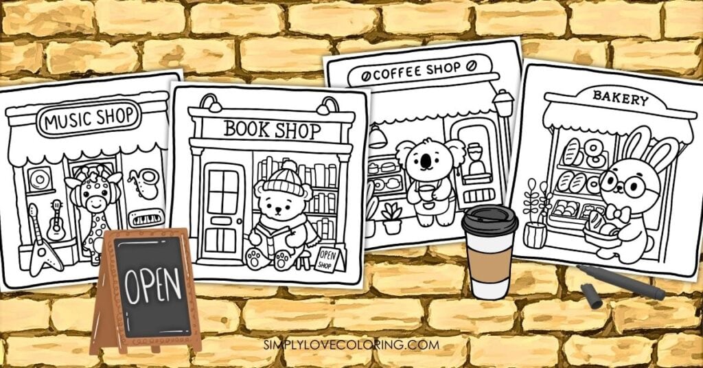 Cozy Storefront Coloring Pages (Free PDF Printables) - Simply Love Coloring